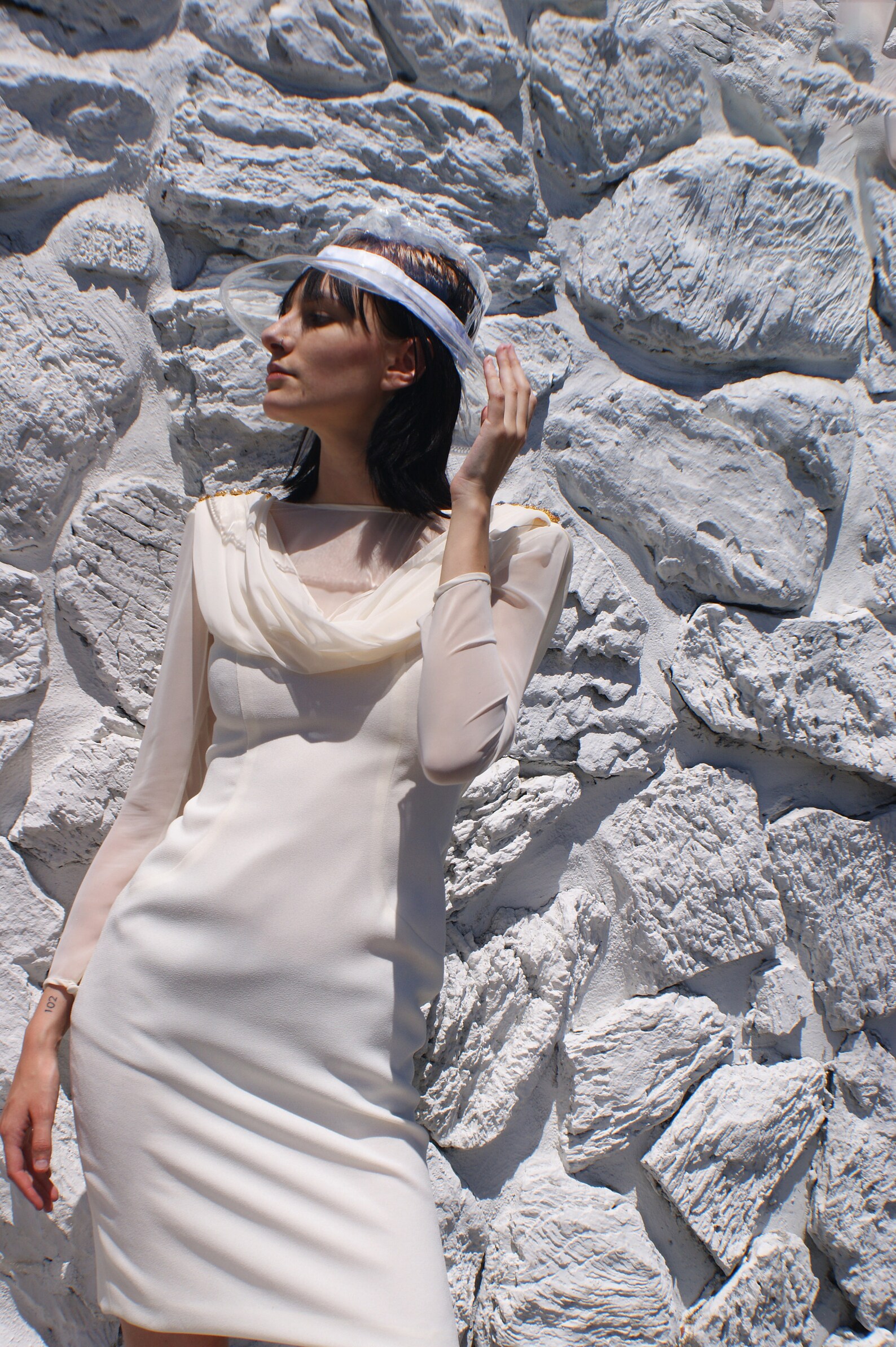 White Dress With Attached Silk Scarf - Etsy