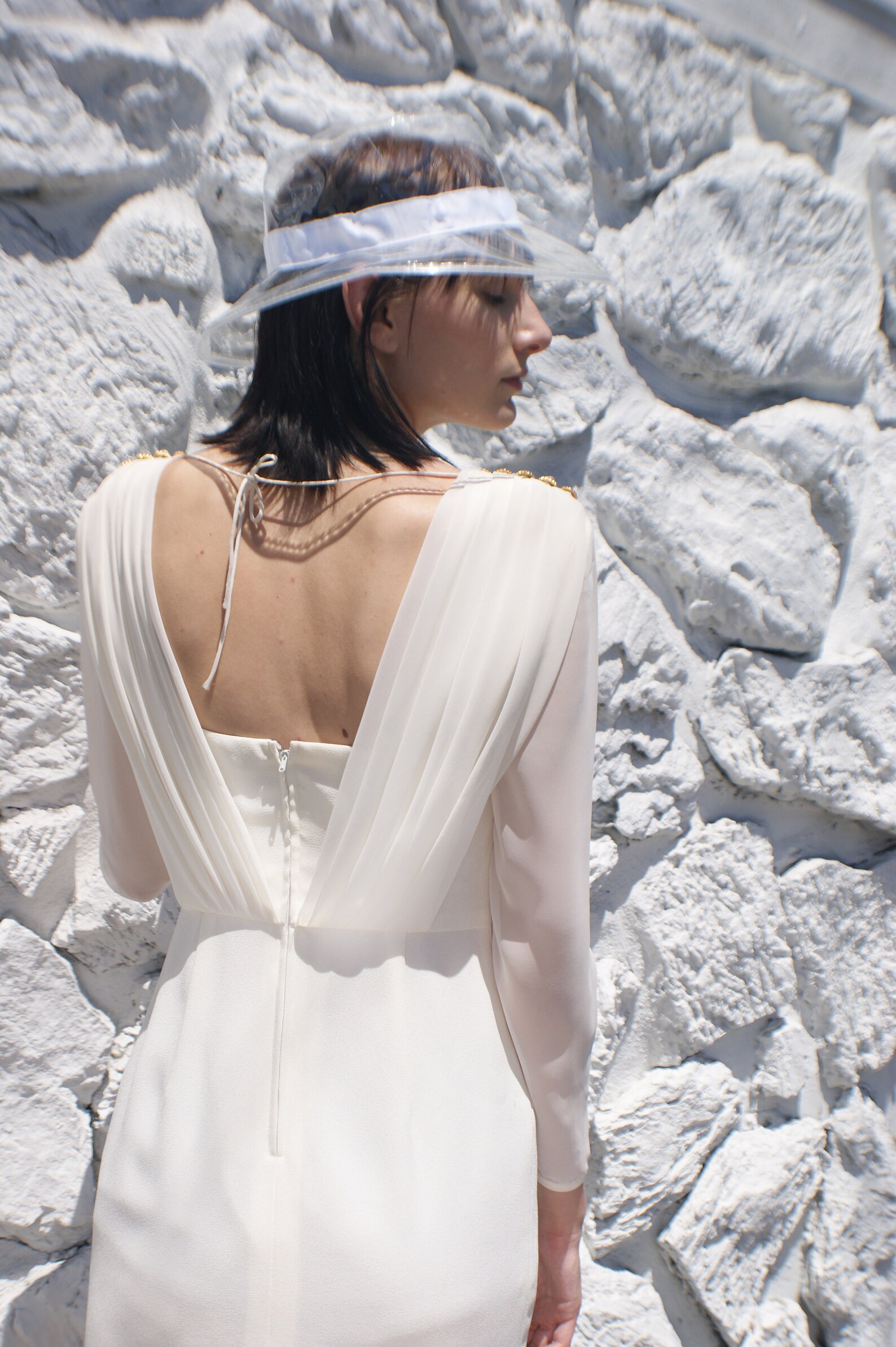 White Dress With Attached Silk Scarf - Etsy