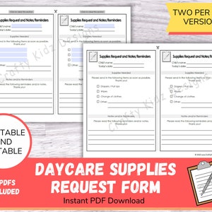 Daycare Supplies Request Form for Home Daycares, Childcare Centers and ...
