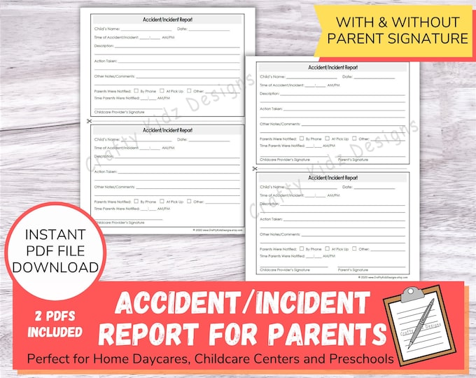 DAYCARE FORM "ouchy" Report -accident Form- Incident Report Preschool ...
