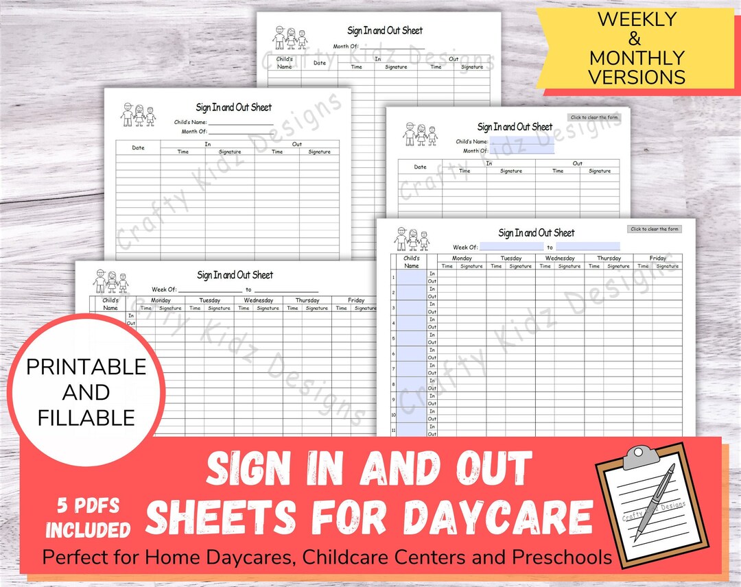 Sign in and Out Sheets Perfect for Home Daycares, Childcare Centers and ...