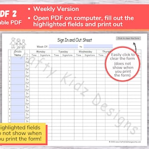 Sign in and Out Sheets Perfect for Home Daycares, Childcare Centers and ...
