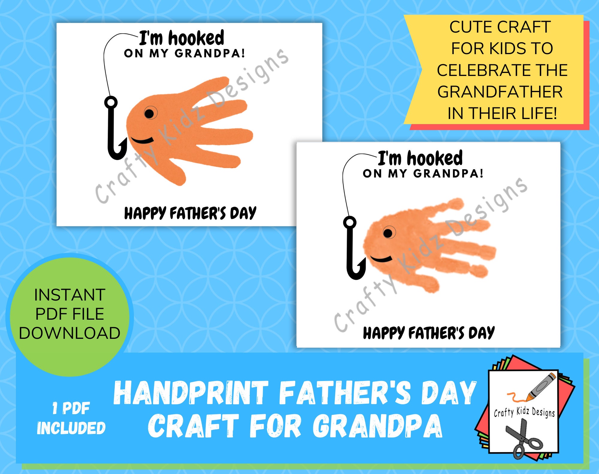 Handprint Father's Day Craft for Grandpa, I'm Hooked on You, Perfect ...
