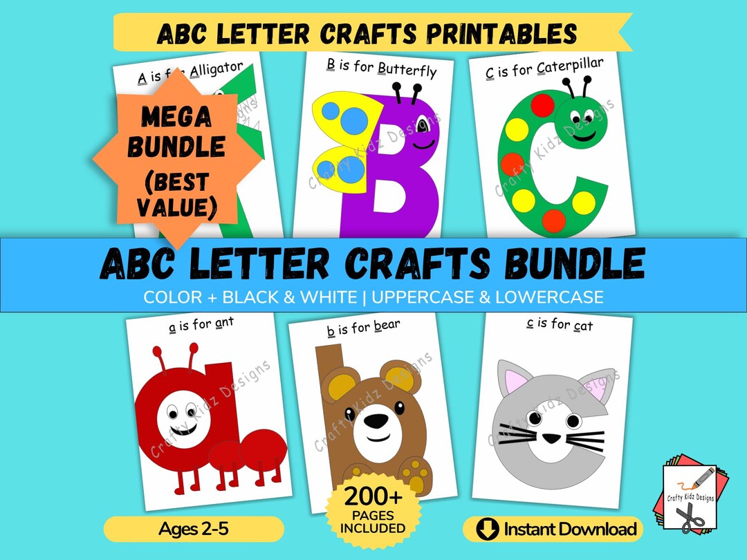 ABC Letter Crafts Printable (A–Z) Mega Bundle Alphabet Activities Color ...