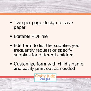 Daycare Supplies Request Form for Home Daycares, Childcare Centers and ...