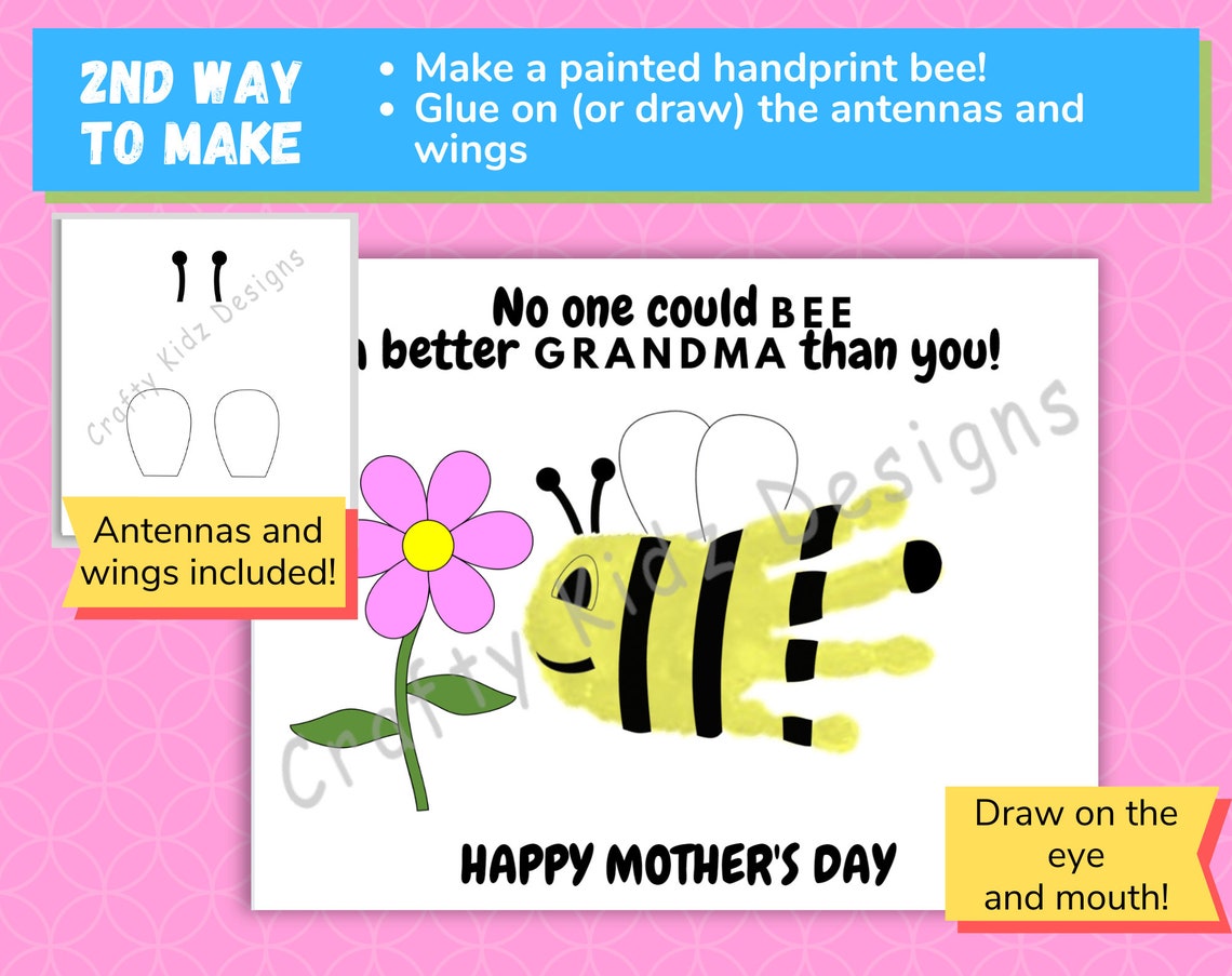 Handprint Mother's Day Craft for Grandma, Handprint Bee, Fun Craft for ...