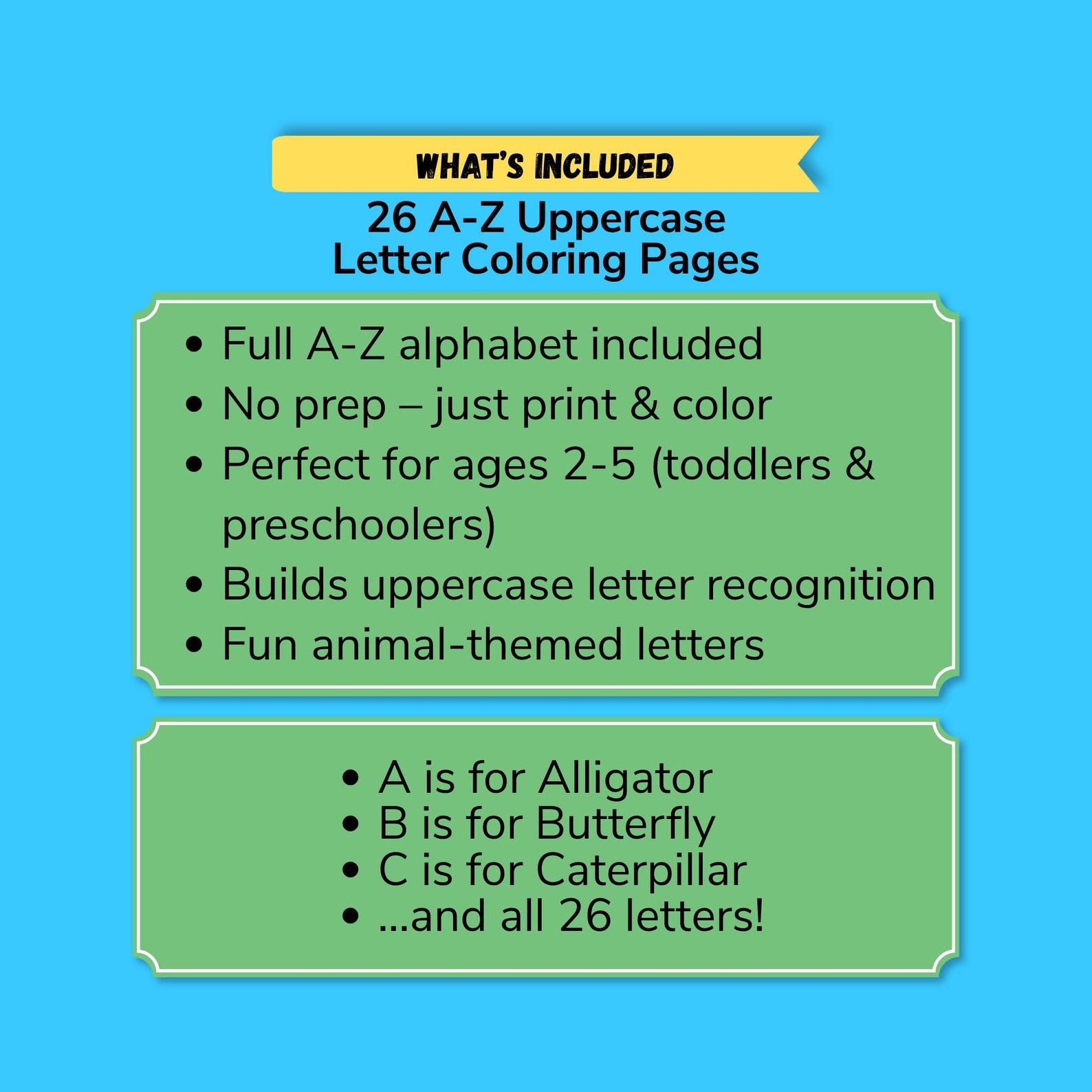 ABC Coloring Pages A-Z | Uppercase Letter Worksheets | Preschool ...