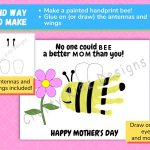 Handprint Bee Mother's Day Craft, Toddler Keepsake (digital Download ...