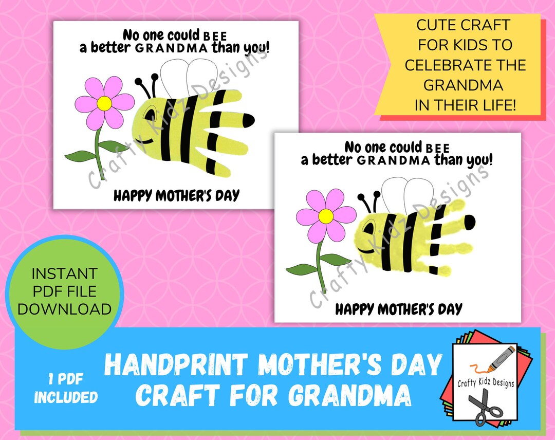 Handprint Mother's Day Craft for Grandma, Handprint Bee, Fun Craft for ...