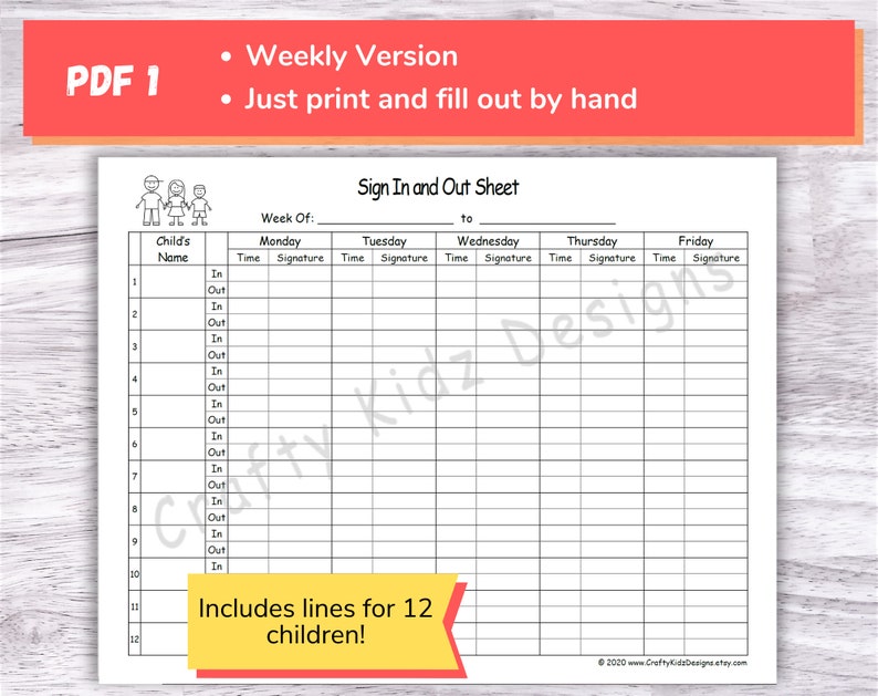 Sign in and Out Sheets Perfect for Home Daycares, Childcare Centers and ...