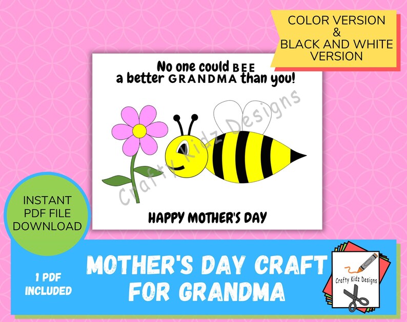 Mother's Day Bee Craft for Grandma, Printable Kids Activity (PDF) - Etsy