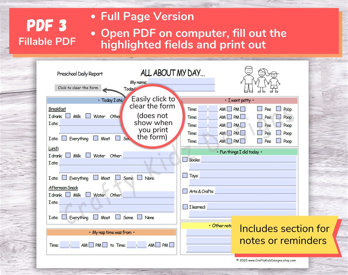 Preschool Daily Reports Perfect for Home Daycares, Childcare Centers ...