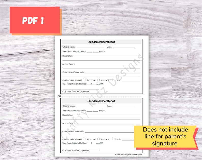 Accident Incident Report for Parents, Perfect for Home Daycares ...