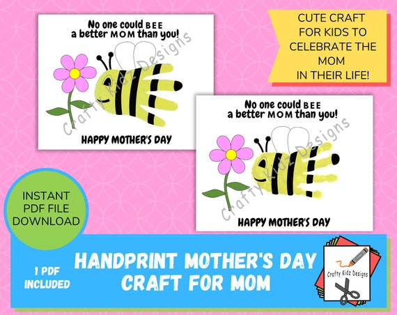 Handprint Mother's Day Craft for Mom No One Could Bee | Etsy