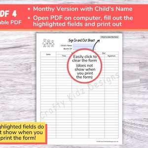Sign in and Out Sheets Perfect for Home Daycares, Childcare Centers and ...