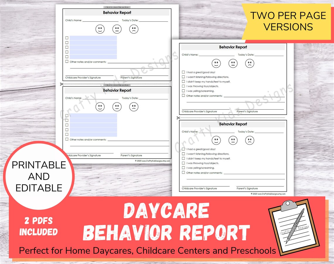 Child Behavior Report for Daycare, Printable & Editable PDF Forms - Etsy