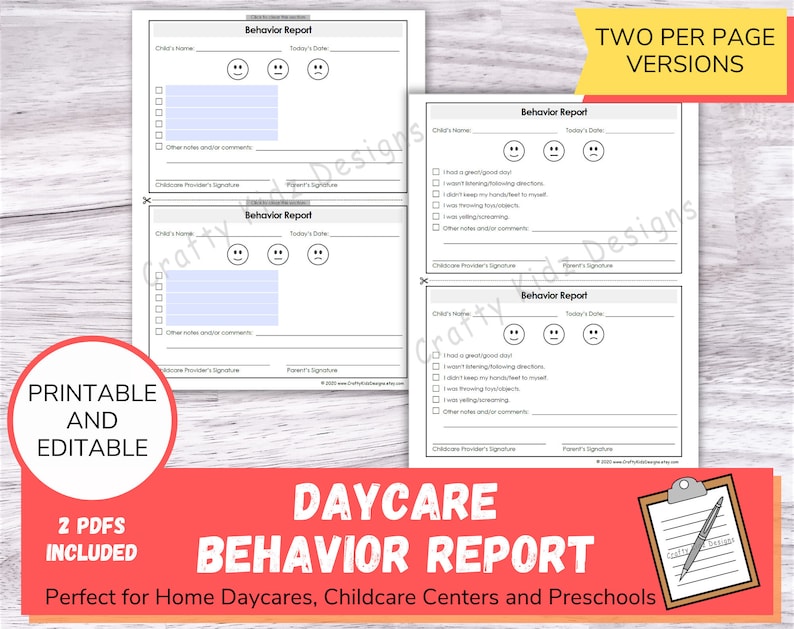 Child Behavior Report for Home Daycares, Childcare Centers and ...