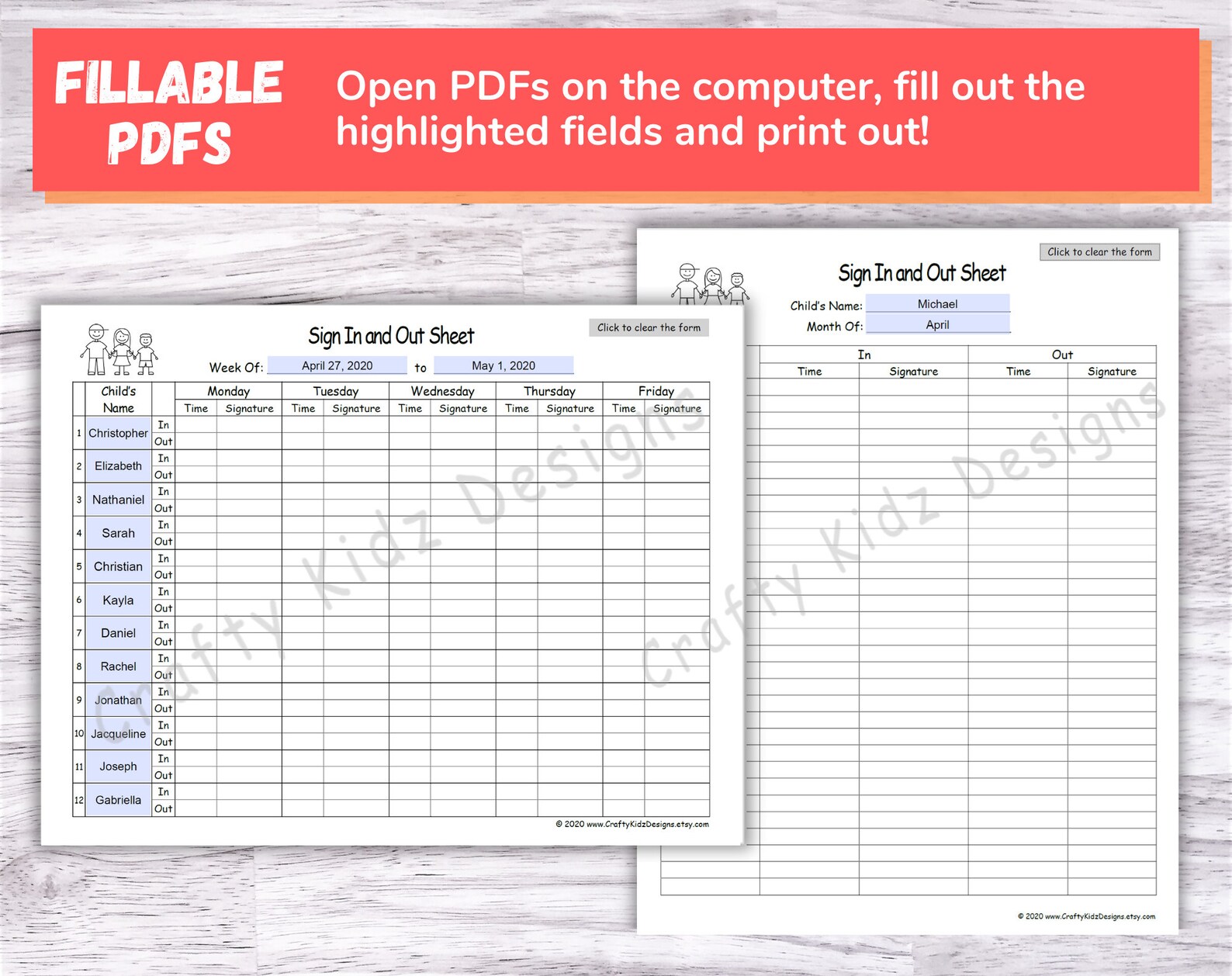Sign in and Out Sheets Perfect for Home Daycares, Childcare Centers and ...