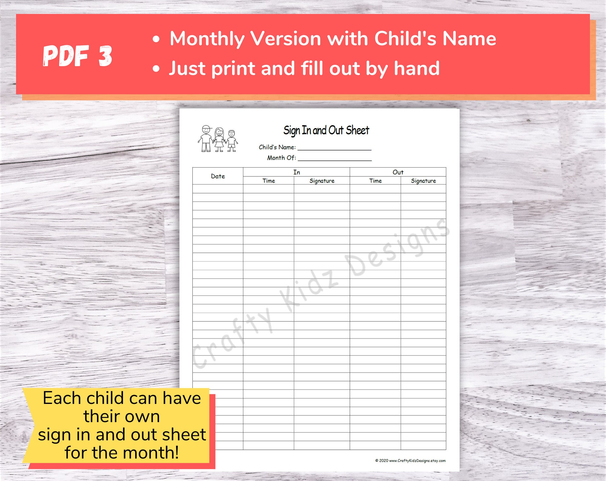 Sign in and Out Sheets Perfect for Home Daycares, Childcare Centers and ...