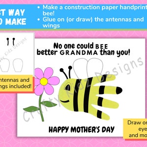 Handprint Mother's Day Craft for Grandma, Handprint Bee, Fun Craft for ...
