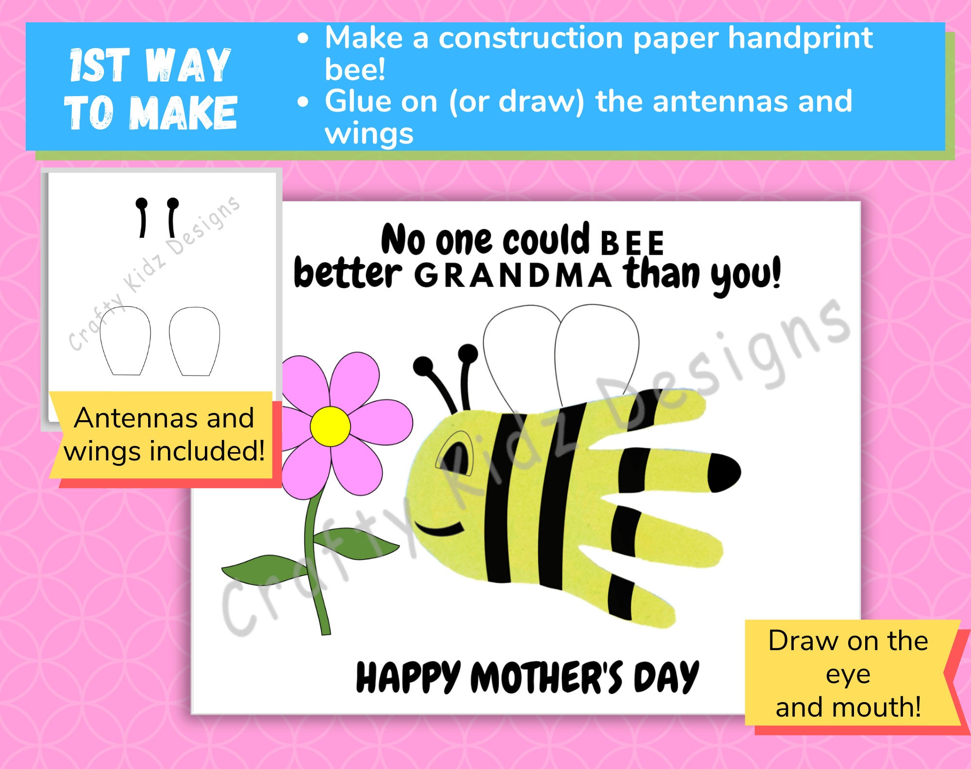 Handprint Mother's Day Craft for Grandma, Handprint Bee, Fun Craft for ...
