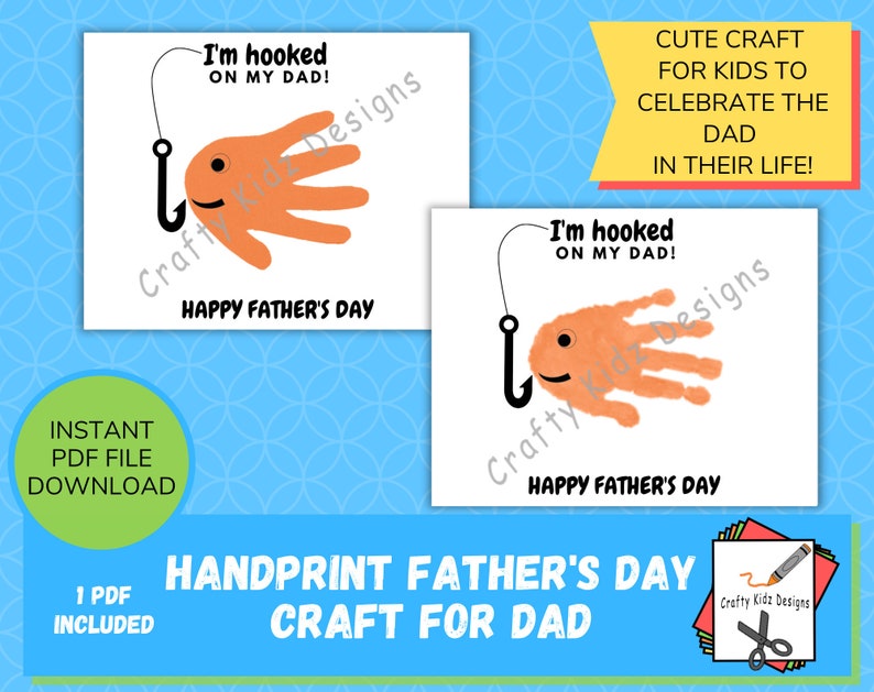 Handprint Father's Day Craft for Dad, I'm Hooked on You, Perfect Craft ...