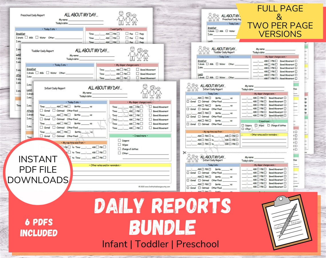 Infant, Toddler and Preschool Daily Reports Perfect for Home Daycares ...