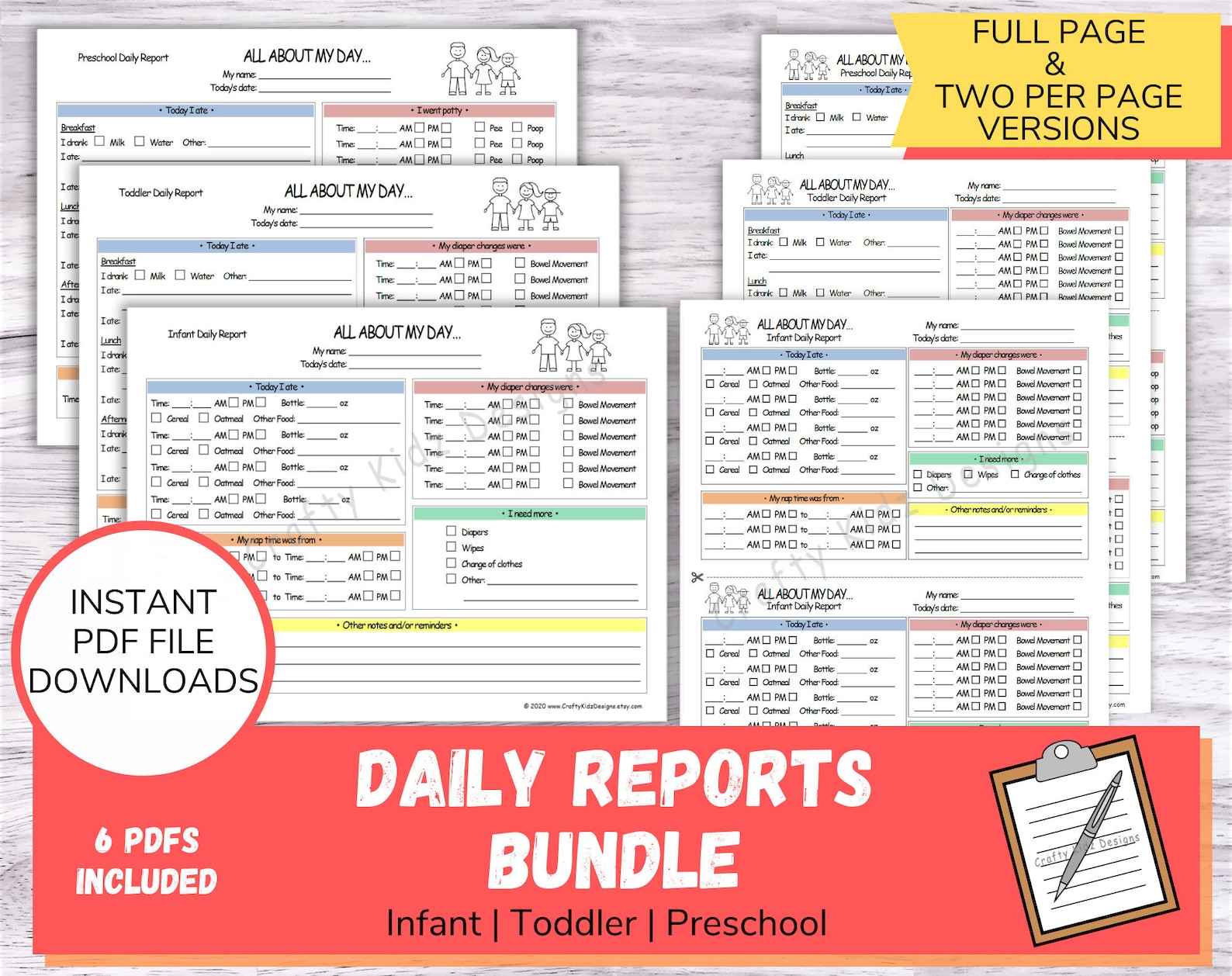 Infant, Toddler and Preschool Daily Reports Perfect for Home Daycares ...