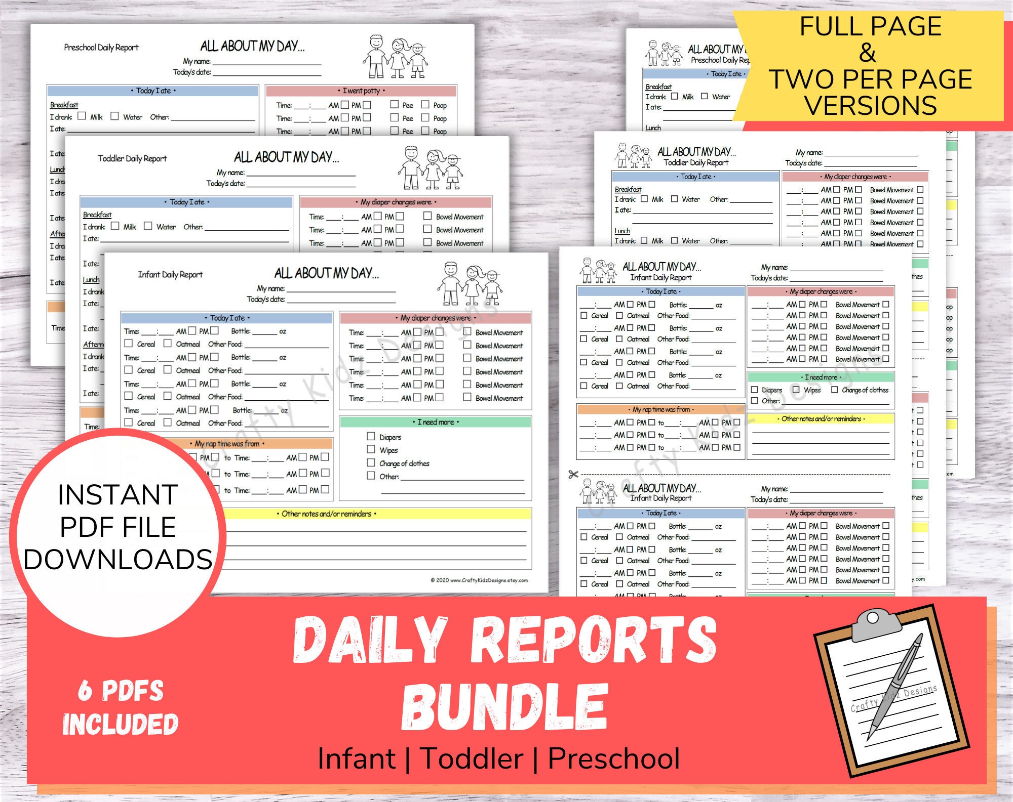 Infant, Toddler and Preschool Daily Reports Perfect for Home Daycares ...