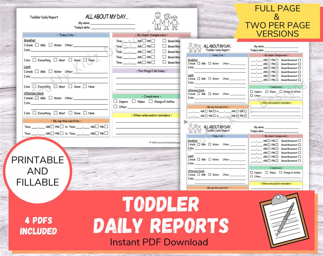 Toddler Daily Reports Perfect for Home Daycares, Childcare Centers ...
