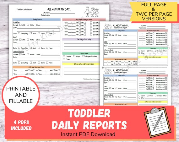 Toddler Daily Reports Perfect for Home Daycares Childcare | Etsy