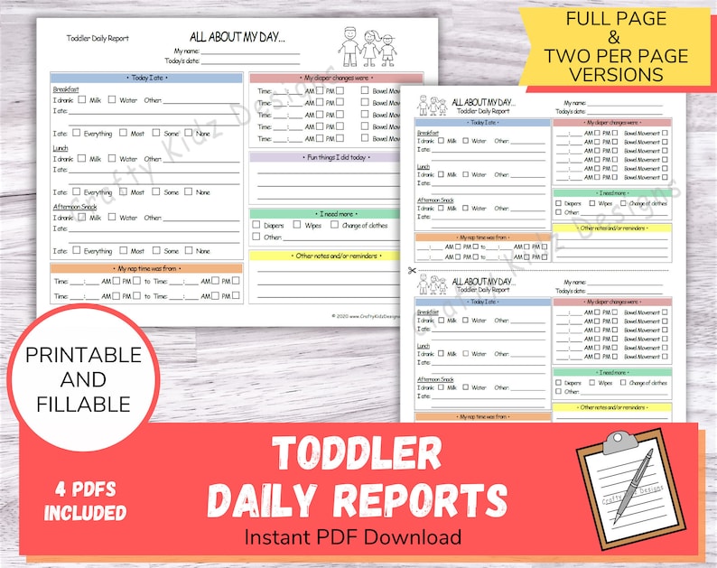 Toddler Daily Reports Perfect for Home Daycares, Childcare Centers ...