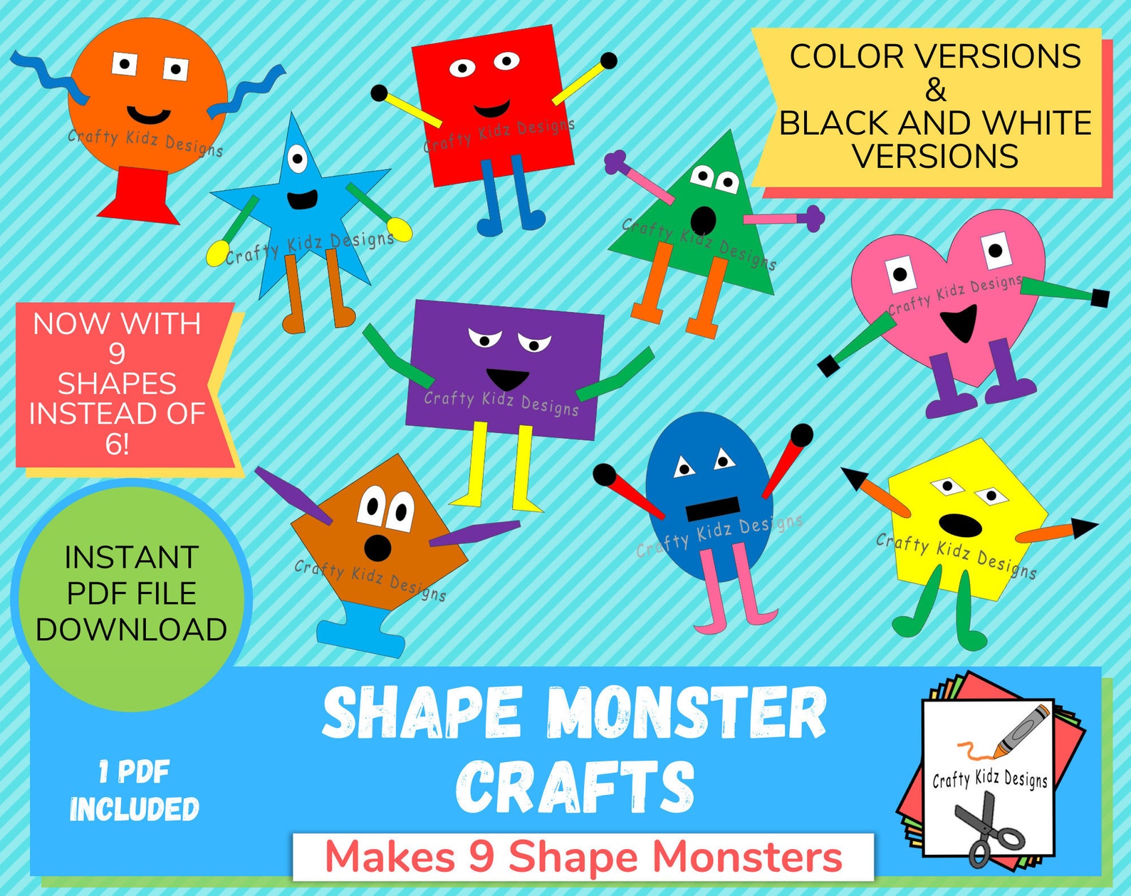 Shape Monster Crafts, Fun Way for Kids to Learn Shapes, Perfect Crafts ...