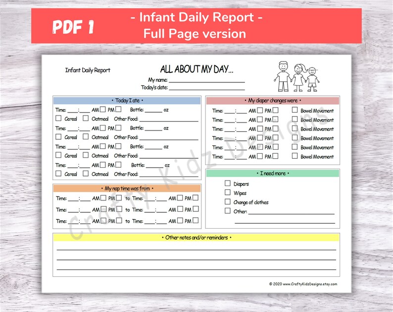 Infant, Toddler and Preschool Daily Reports Perfect for Home Daycares ...