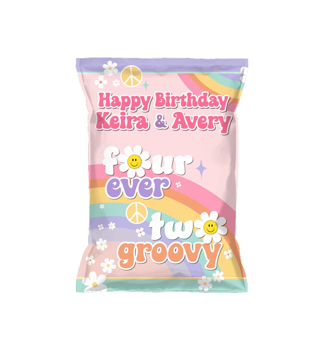Groovy 70's Hippie Party Custom Chip Bags, Flower Power Rainbows ...