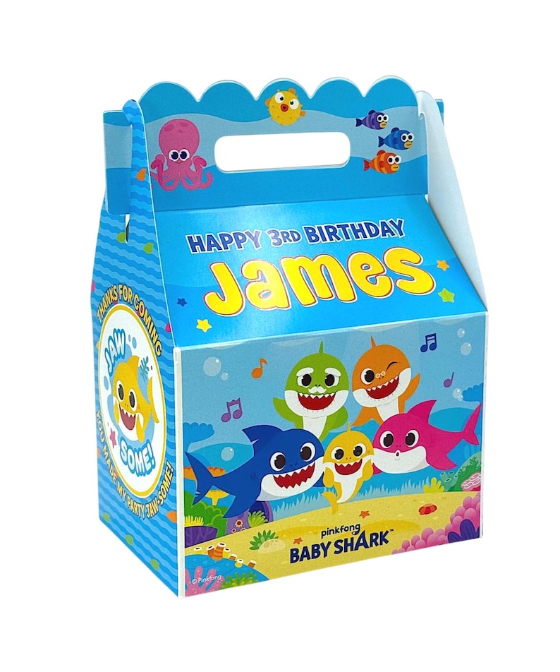 Baby Shark Party Favor Boxes: Personalized Gable Goody Bags, Set of 8 ...
