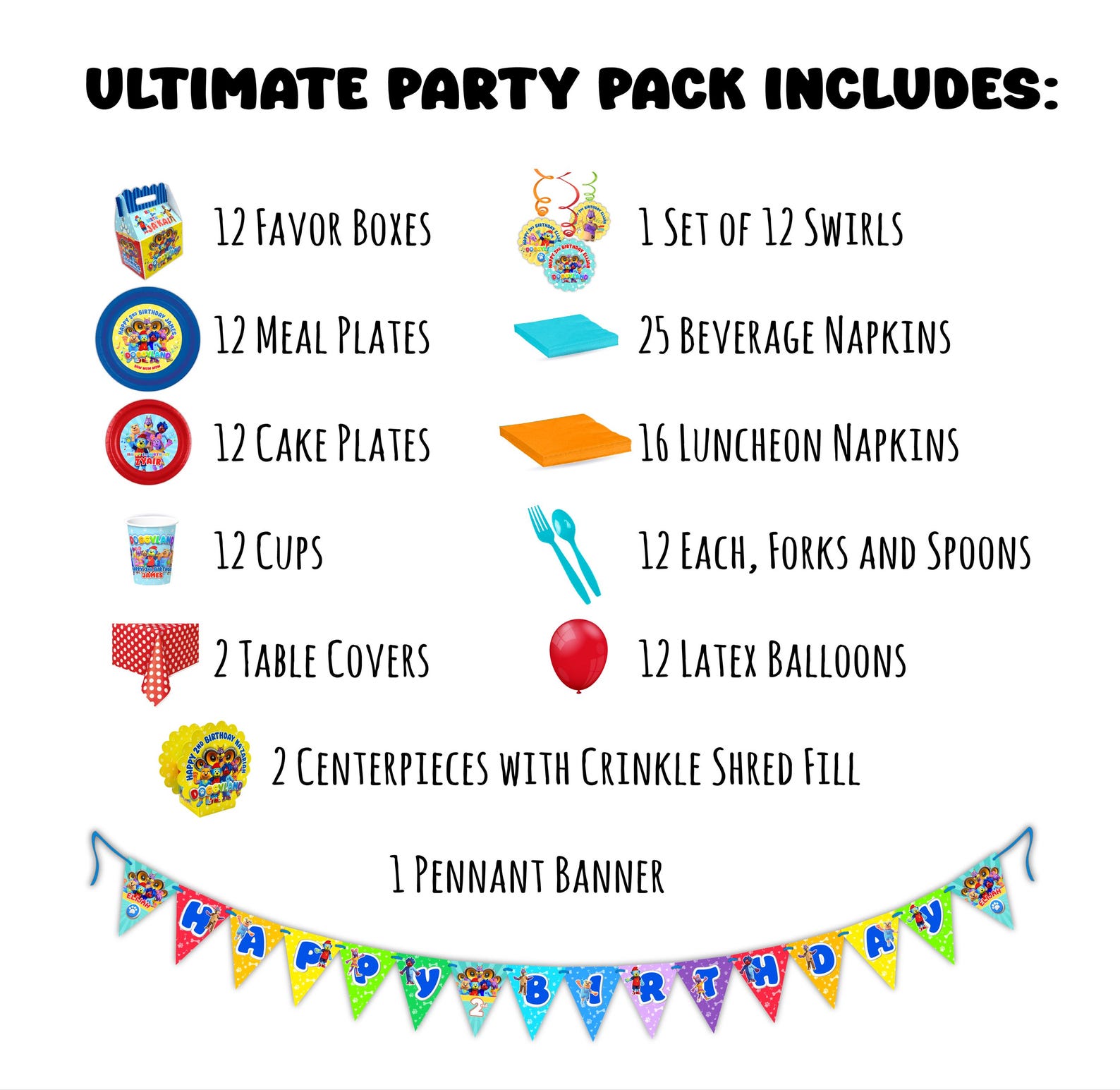 Doggyland ULTIMATE Party Bundle Package for 12 Guests, Officially ...