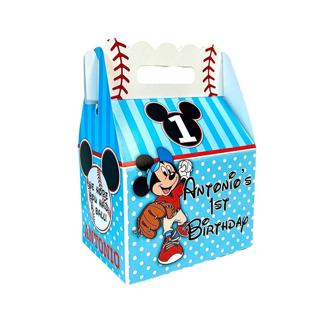 Mickey Mouse Baseball Party Personalized Gable Favor Boxes, Pack of 8 ...