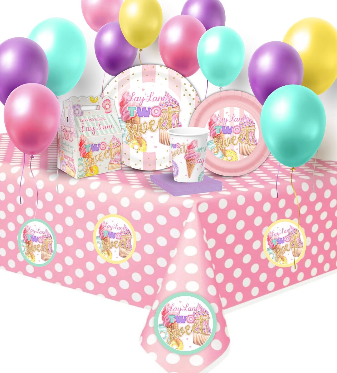 TWO Sweet Birthday Party Pack, BASIC Party Bundle for 12 Guests, Donuts ...