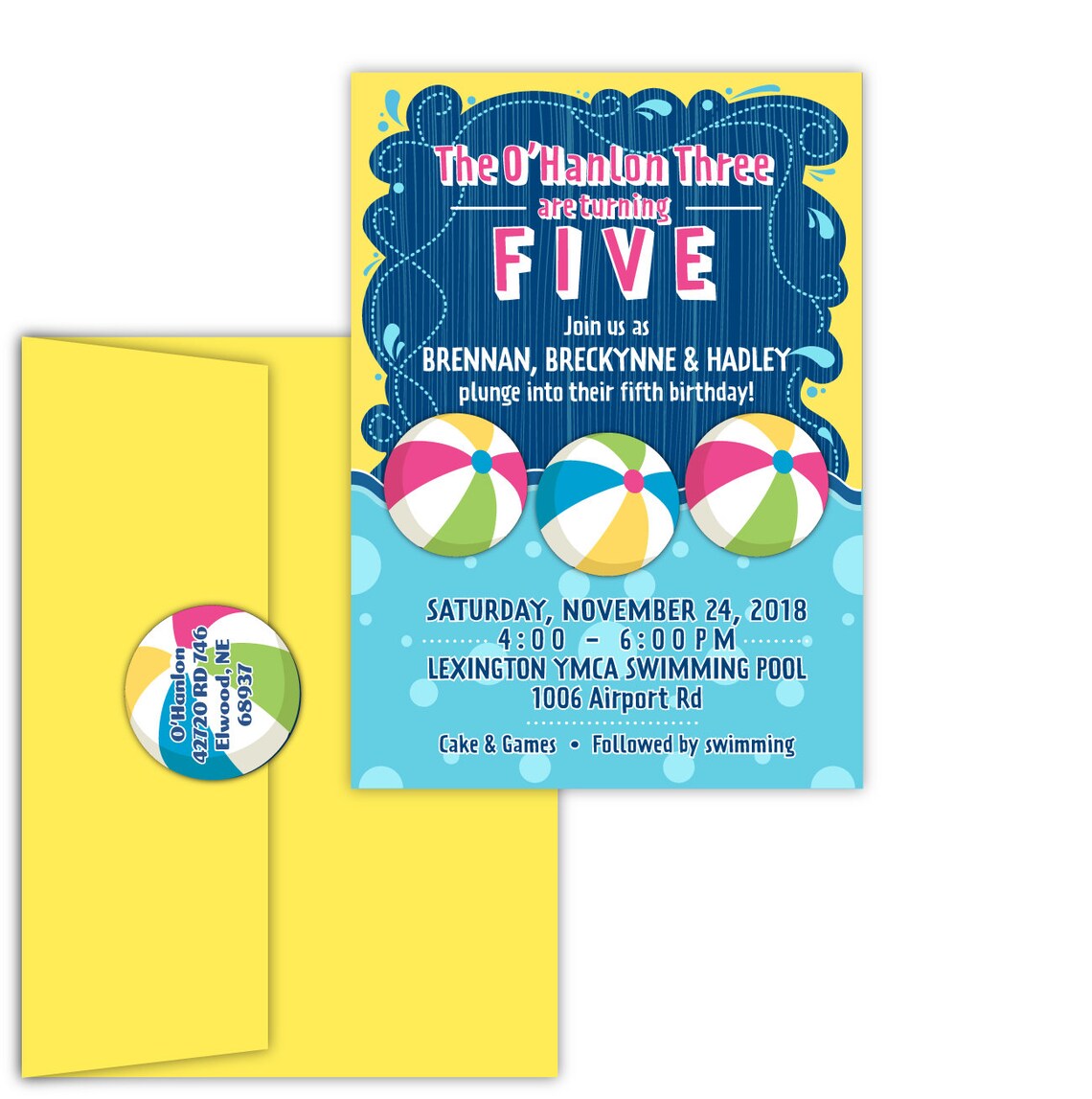 Swimming Party Beach Balls Birthday Invitation, Set of 16 PRINTED ...