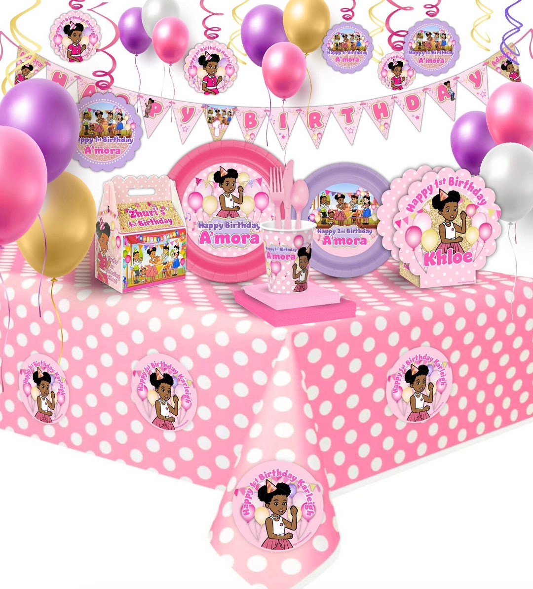 Gracie's Corner ULTIMATE Party Bundle Package in Pink & Gold Color Scheme for 12 Guests ...