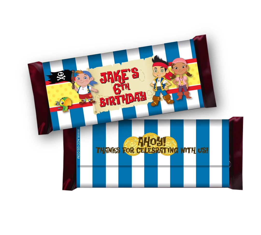 Jake & the Neverland Pirates Chocolate Candy Bar Wrappers, SET of 12 ...