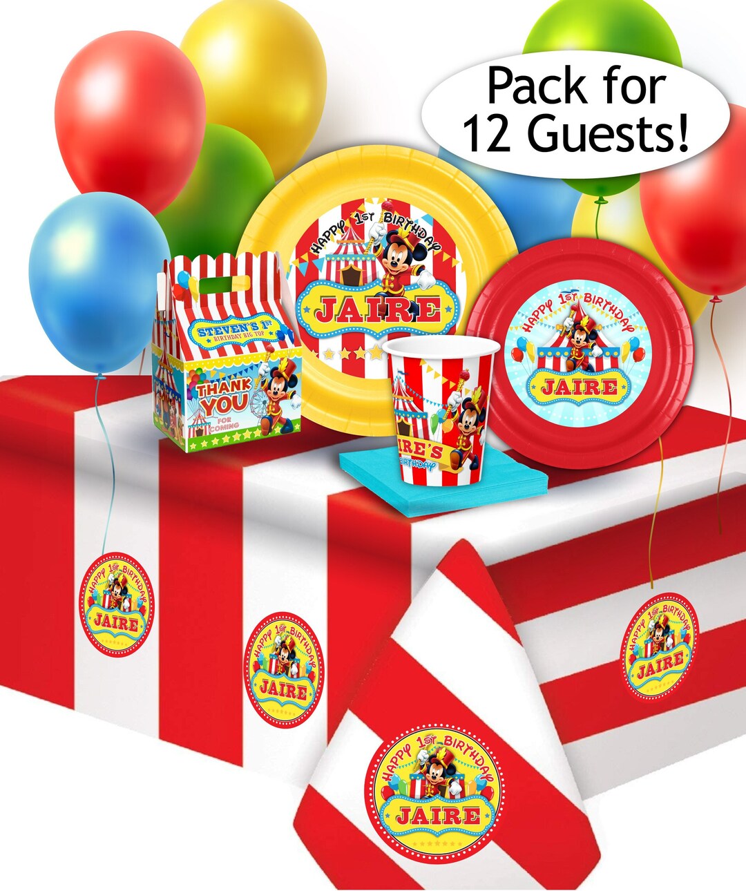 Mickey Mouse Circus Carnival Birthday Party Basic Party Pack for 12 ...