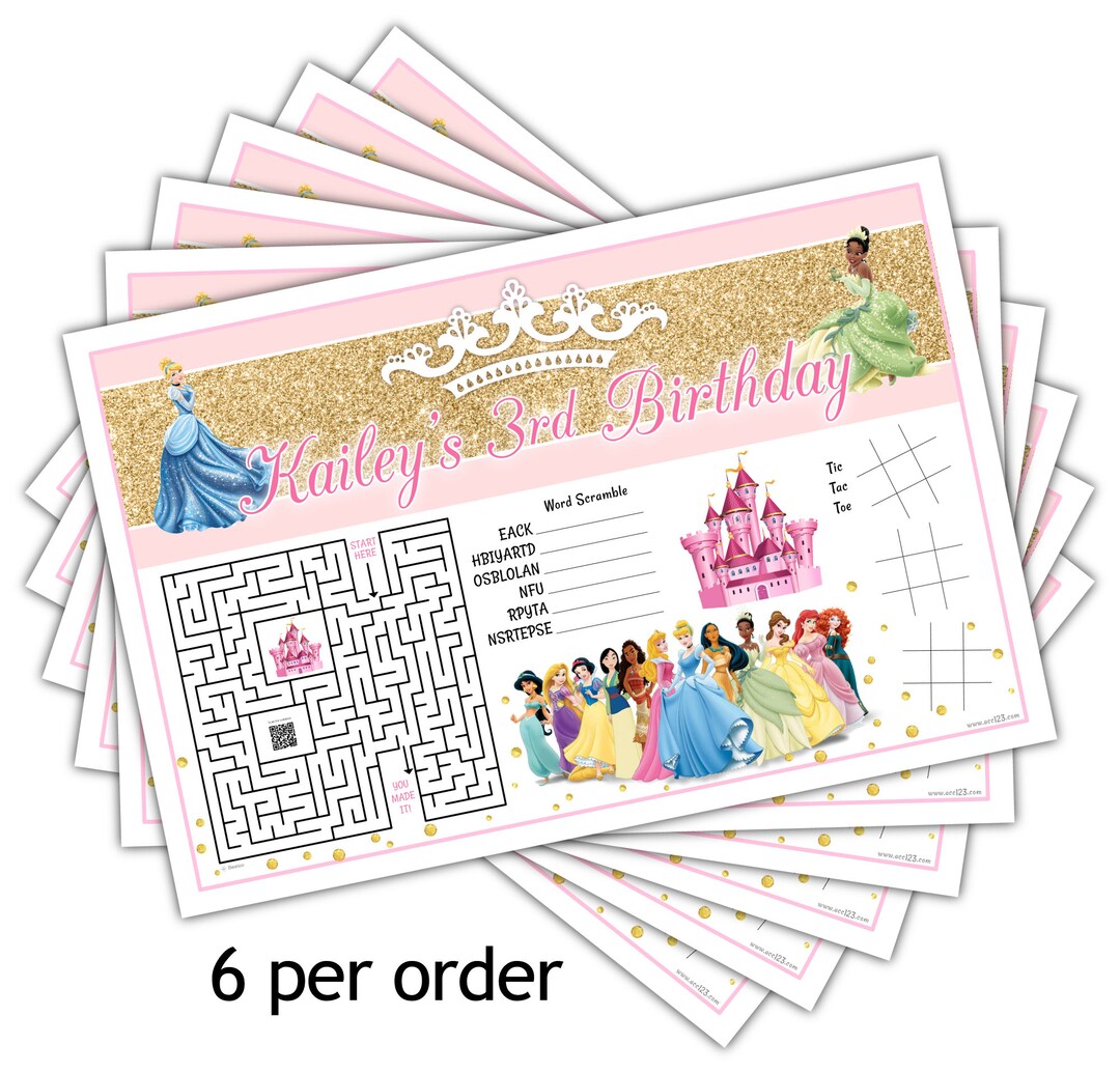 Disney Princess Personalized Placemats for Parties, 6 Count - Etsy