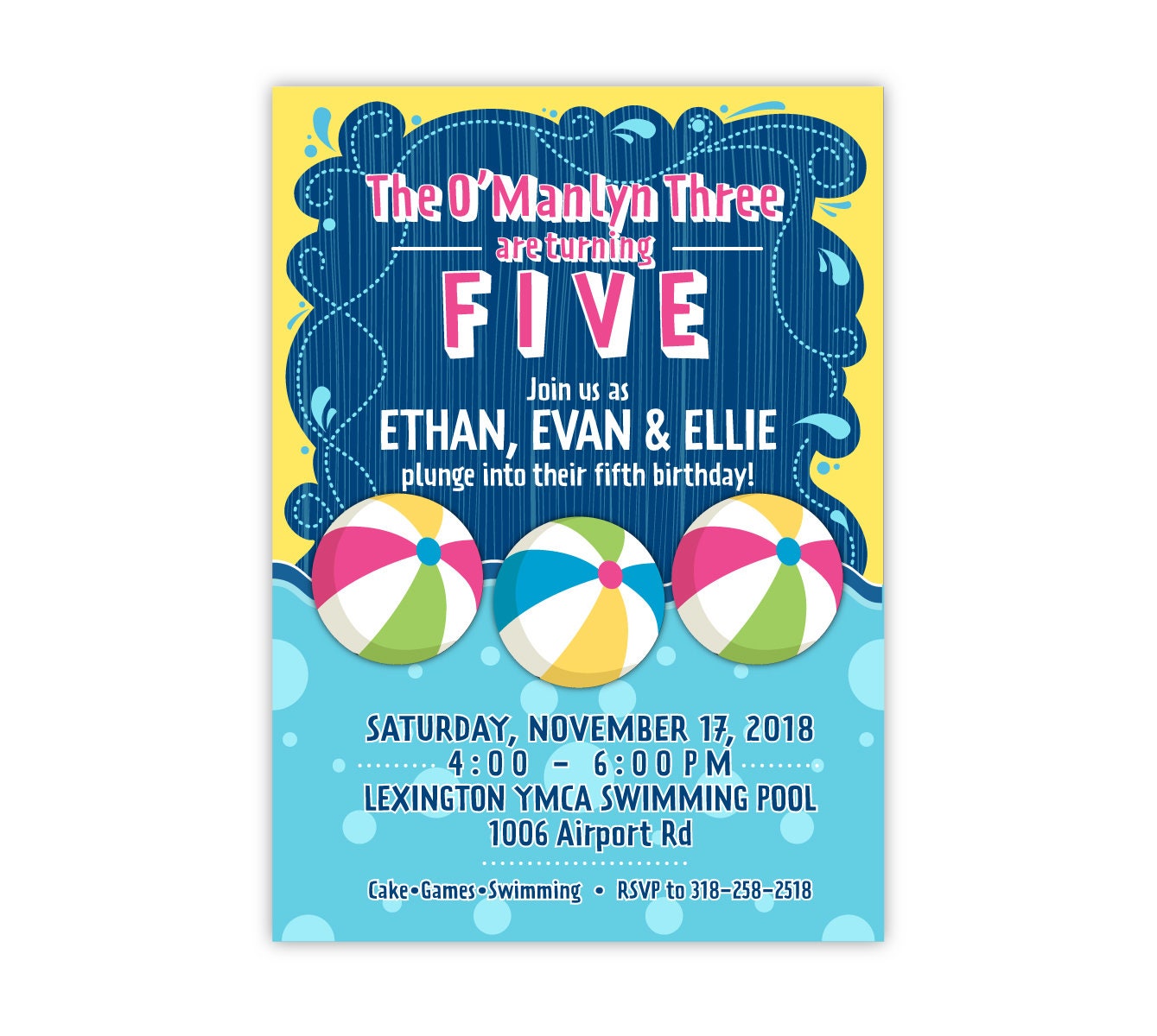 Swimming Party Beach Balls Birthday Invitation, Set of 16 PRINTED ...