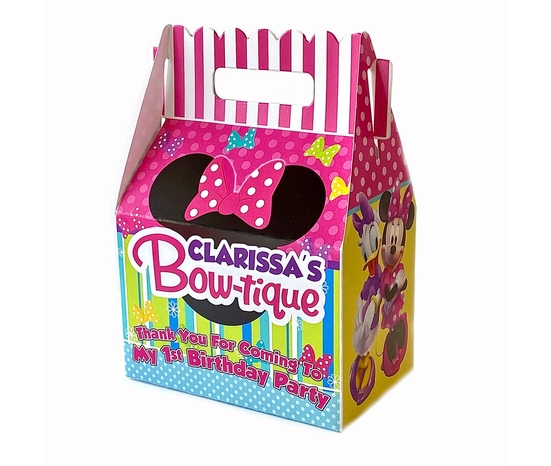 Minnie Mouse Bow-tique Birthday Party, Personalized Gable Favor Boxes ...