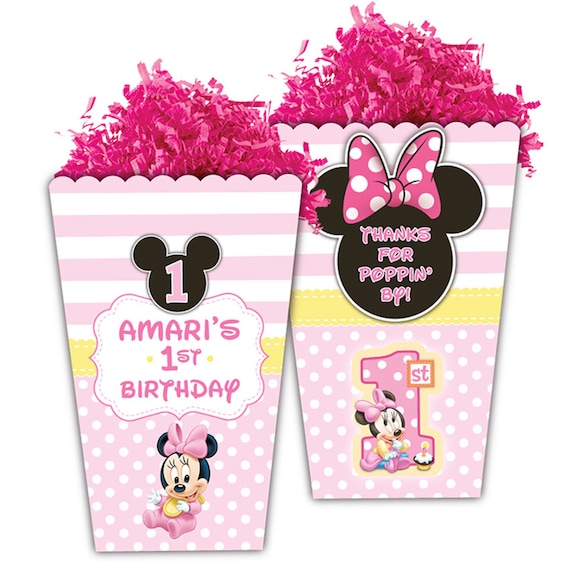 Baby Minnie Mouse First Birthday Personalized Popcorn Box | Etsy