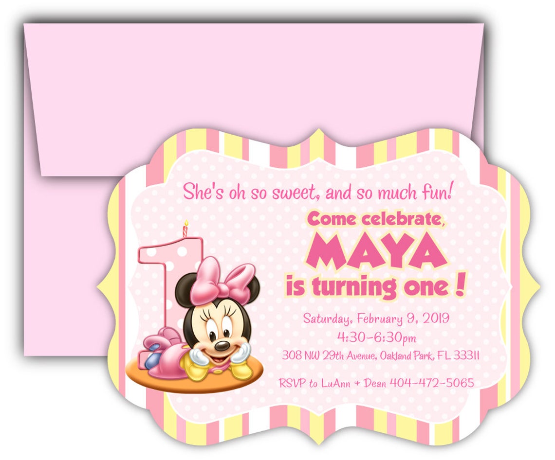 Baby Minnie Mouse First Birthday Invitation Die Cut Set of 12 | Etsy