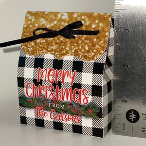 Personalized Tent Candy Favor Boxes, Christmas White Buffalo Plaid ...