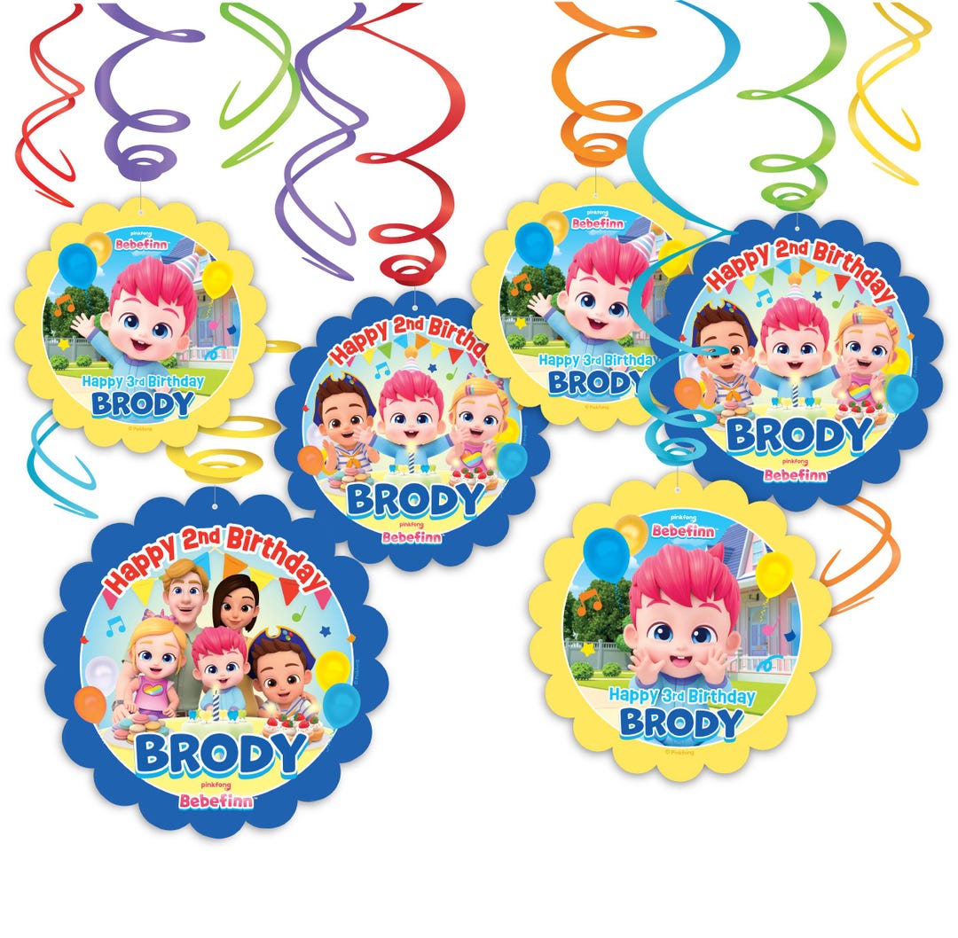 Bebefinn Birthday Party Swirls Decorations, Personalized Danglers ...